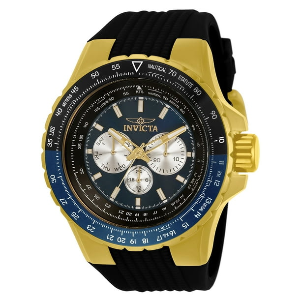 Invicta Aviator Men 50mm Stainless Steel Gold Black+Blue dial ...