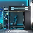 LHYY Full Size Wood Loft Bed with Desk,Open Wardrobe and RGB Light,Blue ...