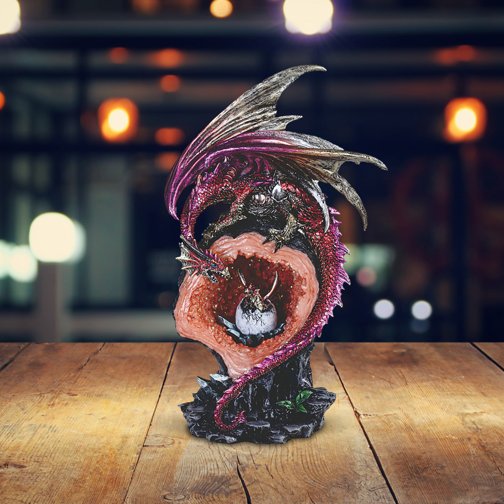 ICE ARMOR 11"H Pink Dragon with New Born Baby Statue Fantasy Decoration ...