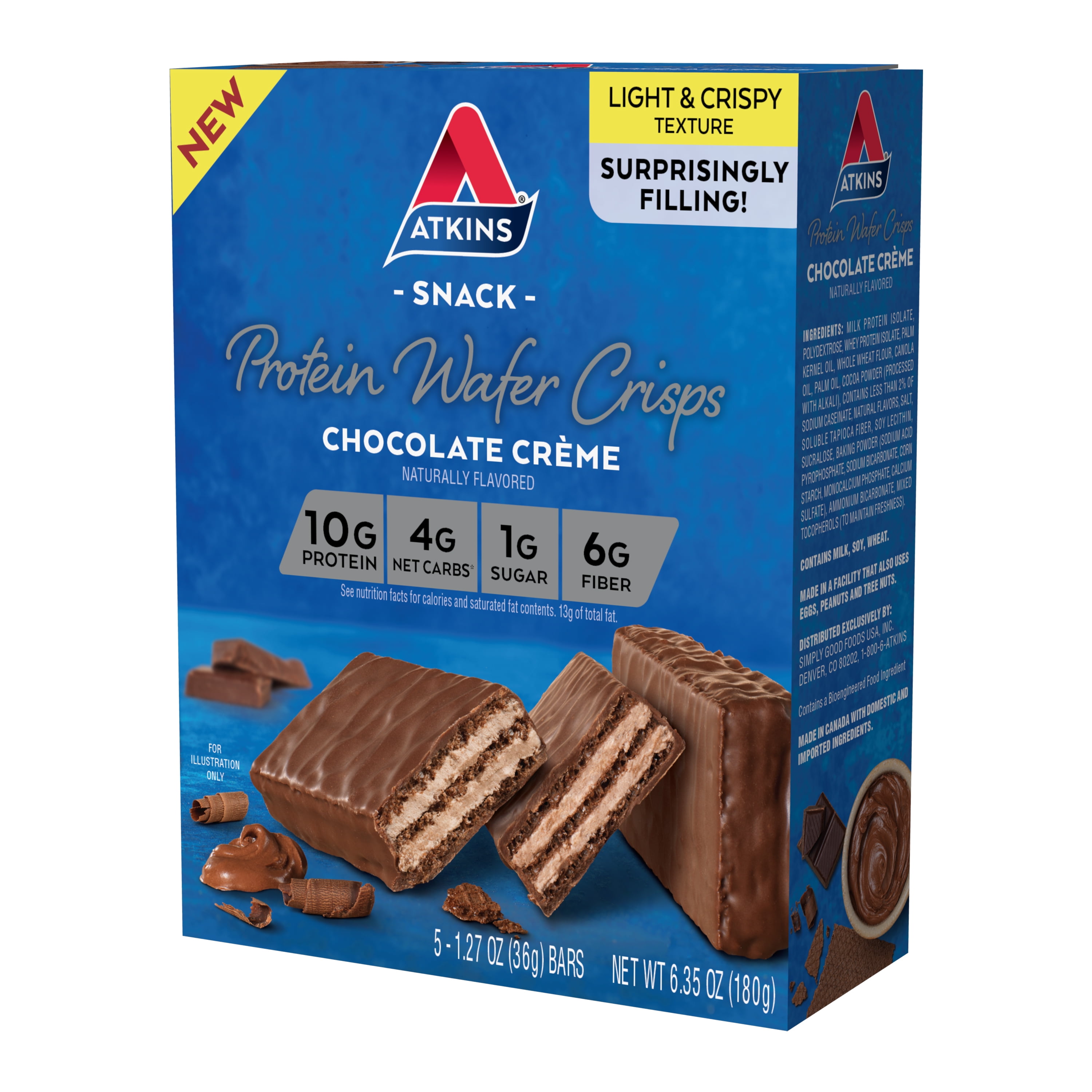 Atkins Chocolate Crème Protein Wafer Crisp Bar, Low Carb Dessert, 1.27 ...