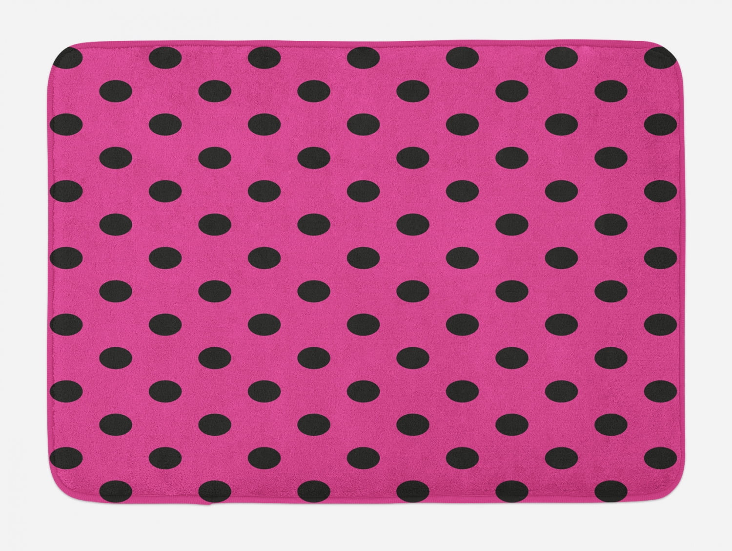 Hot Pink Bath Mat, Pop Art Inspired Design Retro Pattern of Black Polka ...