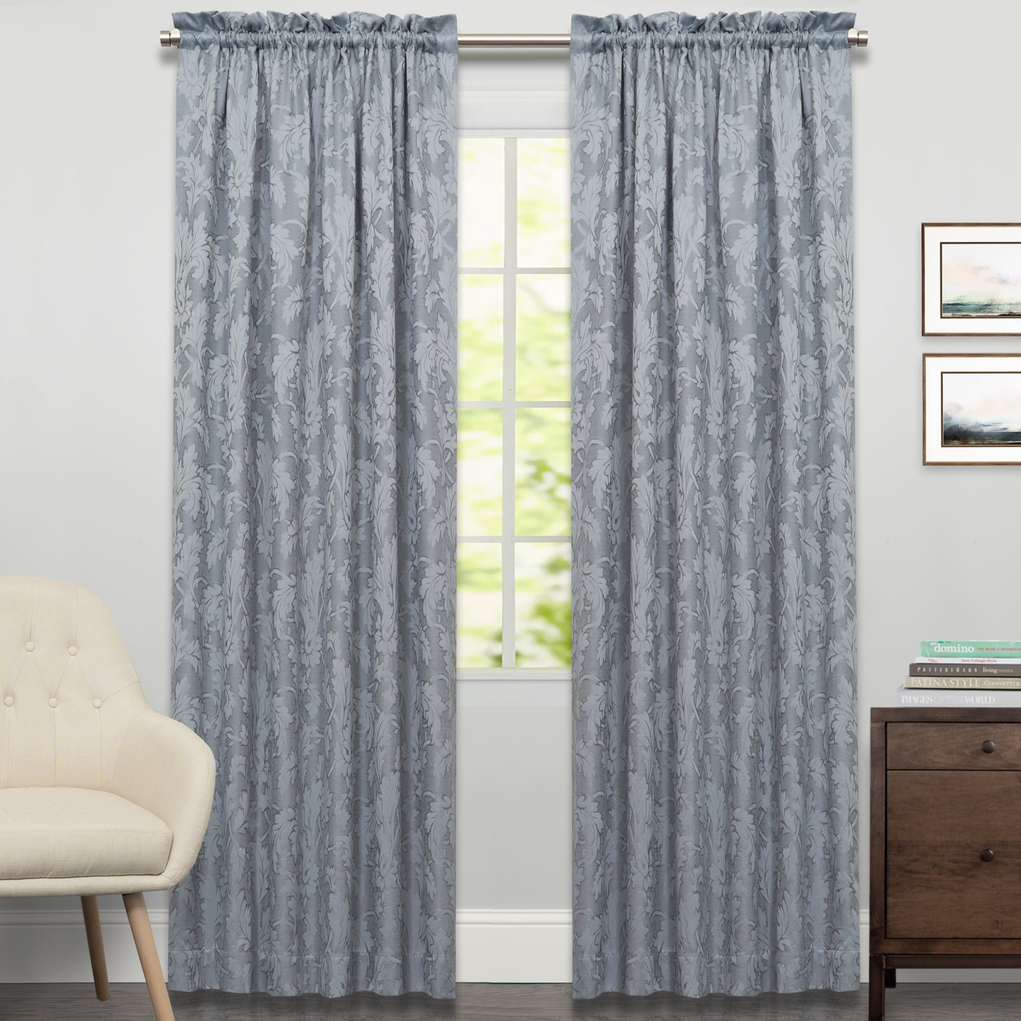 Flora Scrolling Leaf Jacquard Single Tailored Window Curtain Panel 84 ...