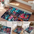 City Night View Entryway Rug 2'x3' Modern Neon Building Traffic Lights ...