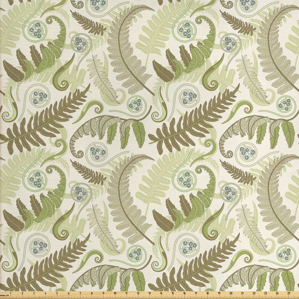 Botany Fabric by the Yard, Fern Leaves Curlicue Botanical Adornments ...