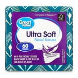 Great Value Ultra Soft Facial Tissues, 3-Ply, 60 Tissues per Cube ...