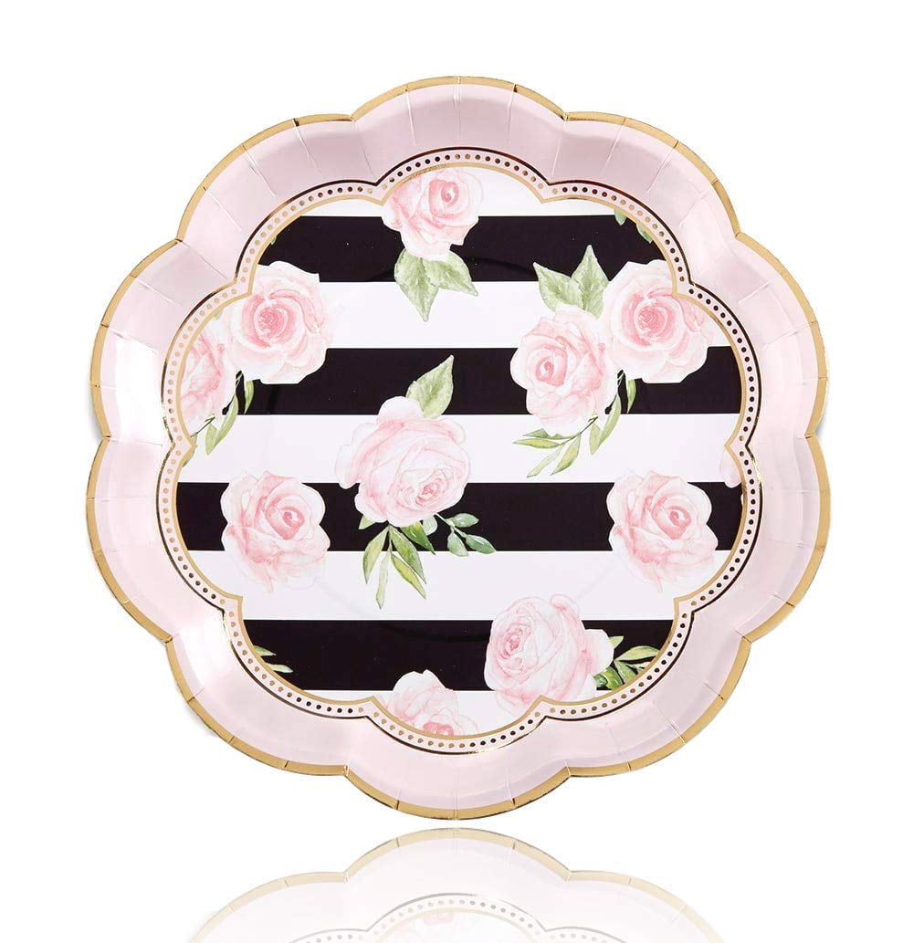 Kate Aspen Floral Striped Paper Plates, Disposable Party Plates for ...