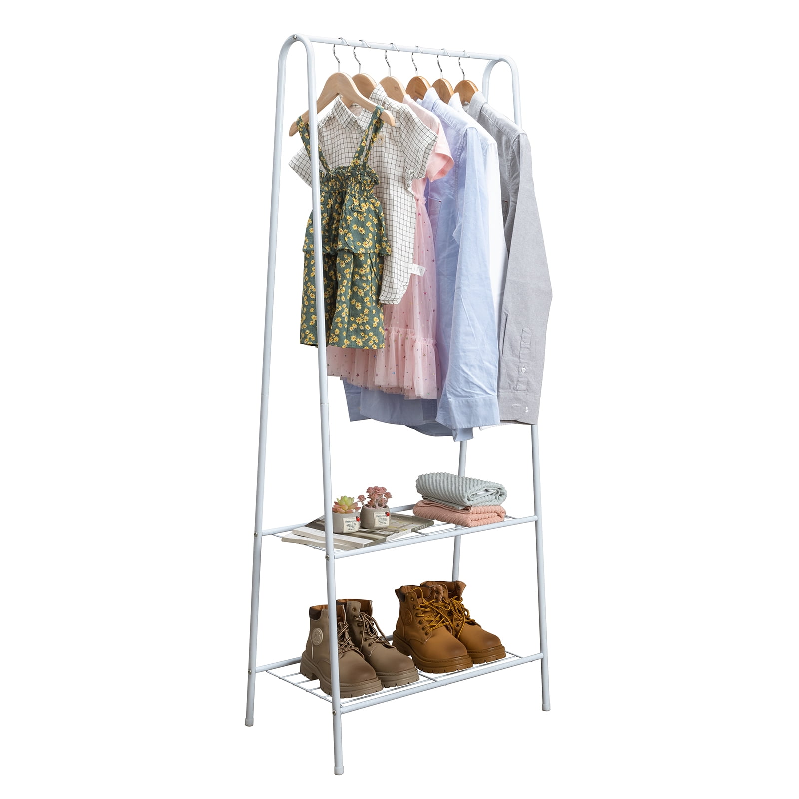 Clothes Rack Garment Rack with Storage Shelf Freestanding Metal Clothes ...