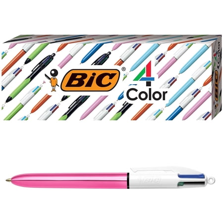 BIC 4-Color Shine Ballpoint Pen, Pink Barrel, Medium Point (1.0mm ...