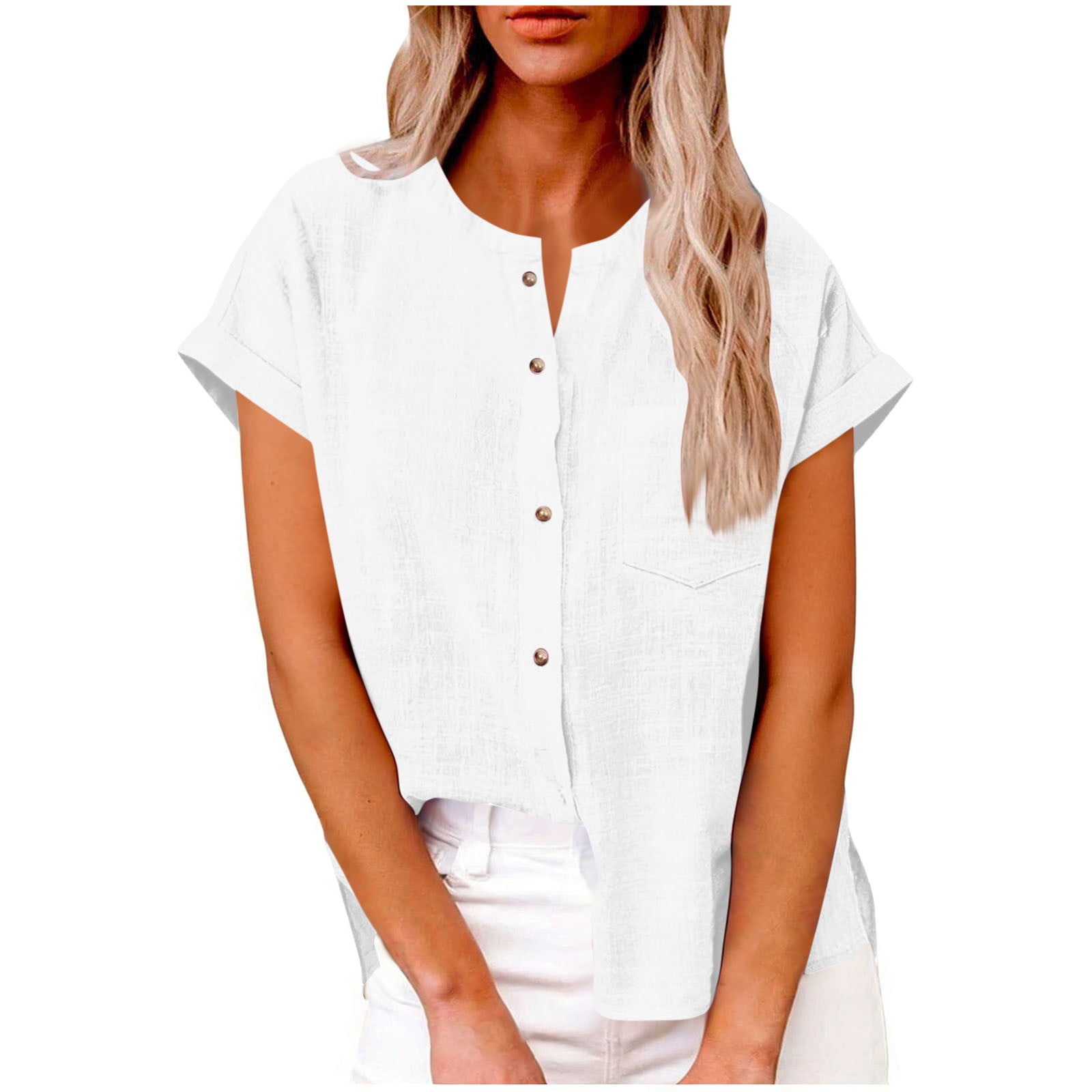 Click here for Gnurob Womens Cotton Linen Button Down Short Sleev... prices