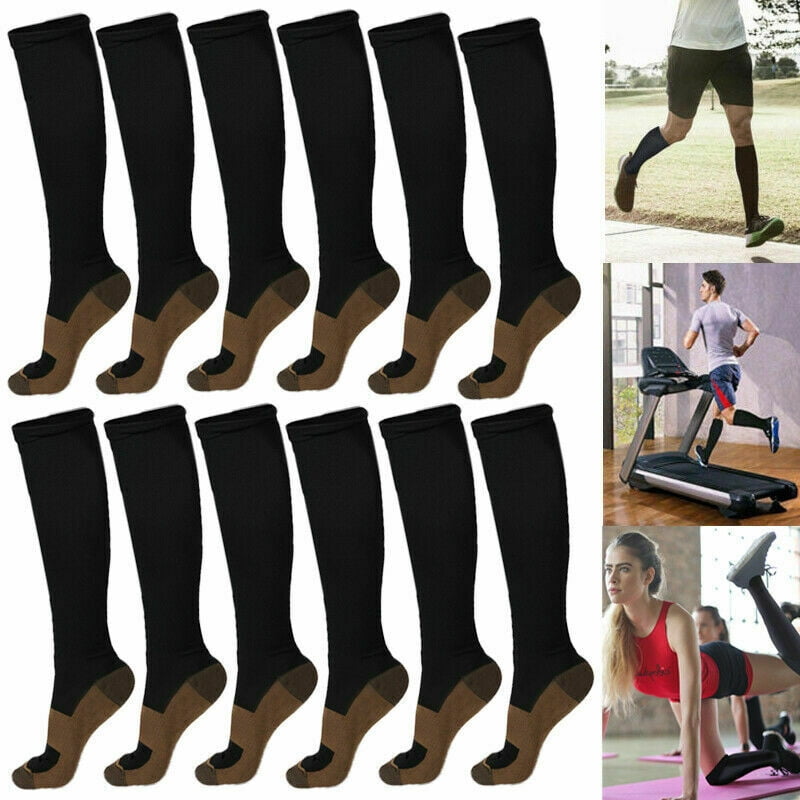 6 Pairs Copper Compression Socks 20-30mmHg Graduated Support Mens ...