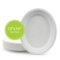Three Leaf 12” x 10” Oval Biodegradable Bagasse Disposable Plates, 150 ...