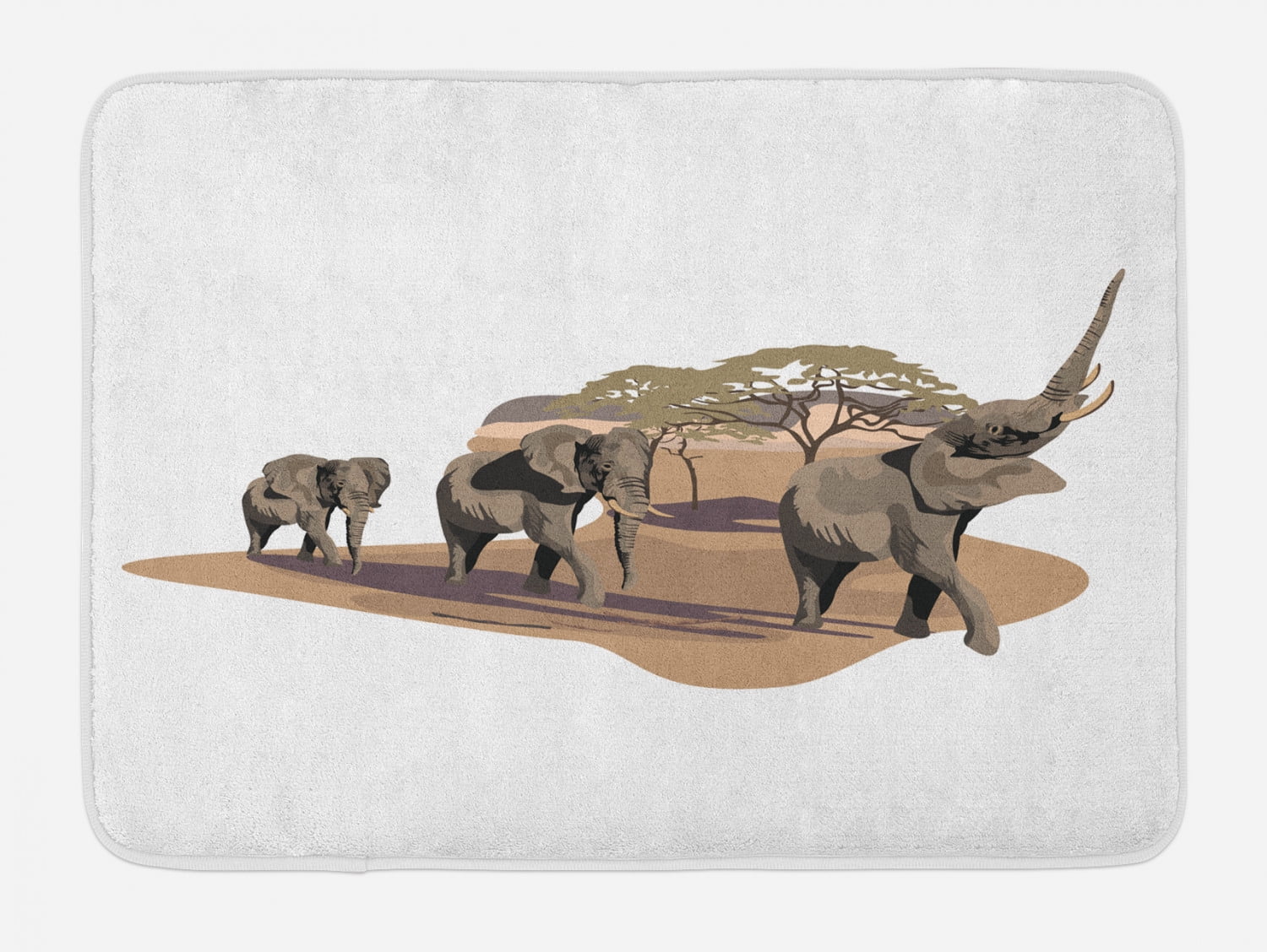 Elephant Bath Mat, African Elephants on Savannah Graphic Image Animals ...
