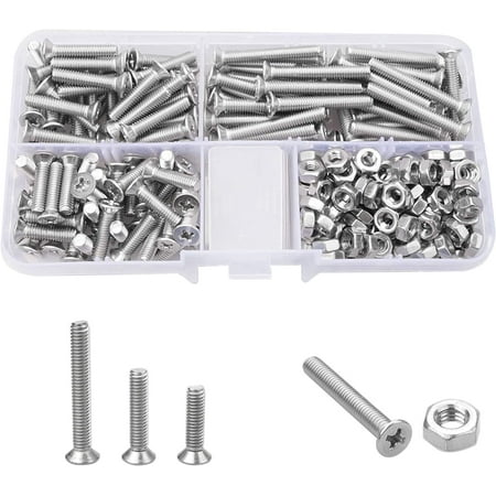 240 Pieces M4 Countersunk Screw Bolt and Nut Kit 304 Stainless Steel ...