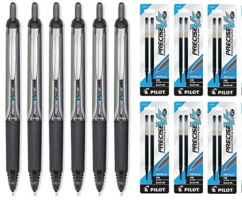 Pilot Precise V7 RT Rolling Ball Fine Point, Black Ink 6 Pens & 12 ...