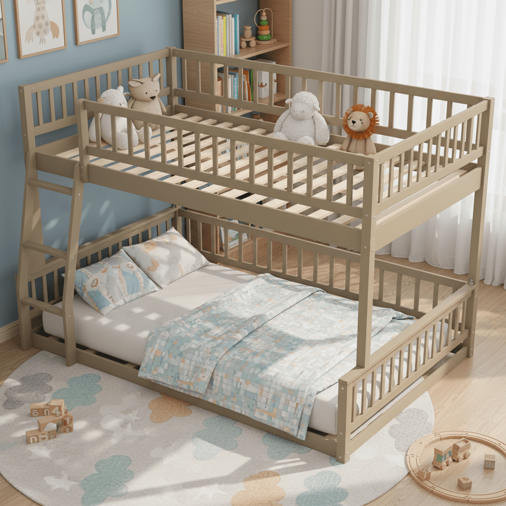 Click here for Homy Casa Seattle Queen Bunk Bed With Ladder And G... prices