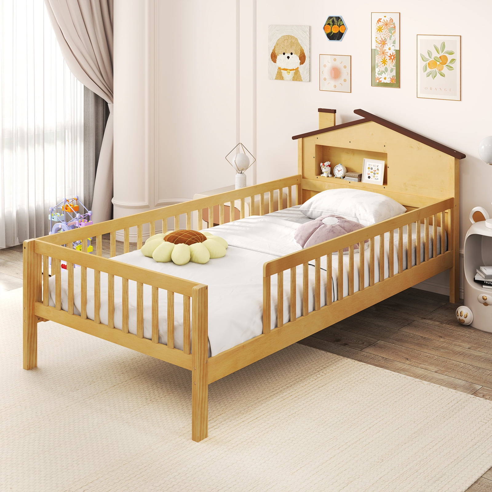 Click here for Gymax Twin Size Kids Bed Solid Wood Platform Bed W... prices