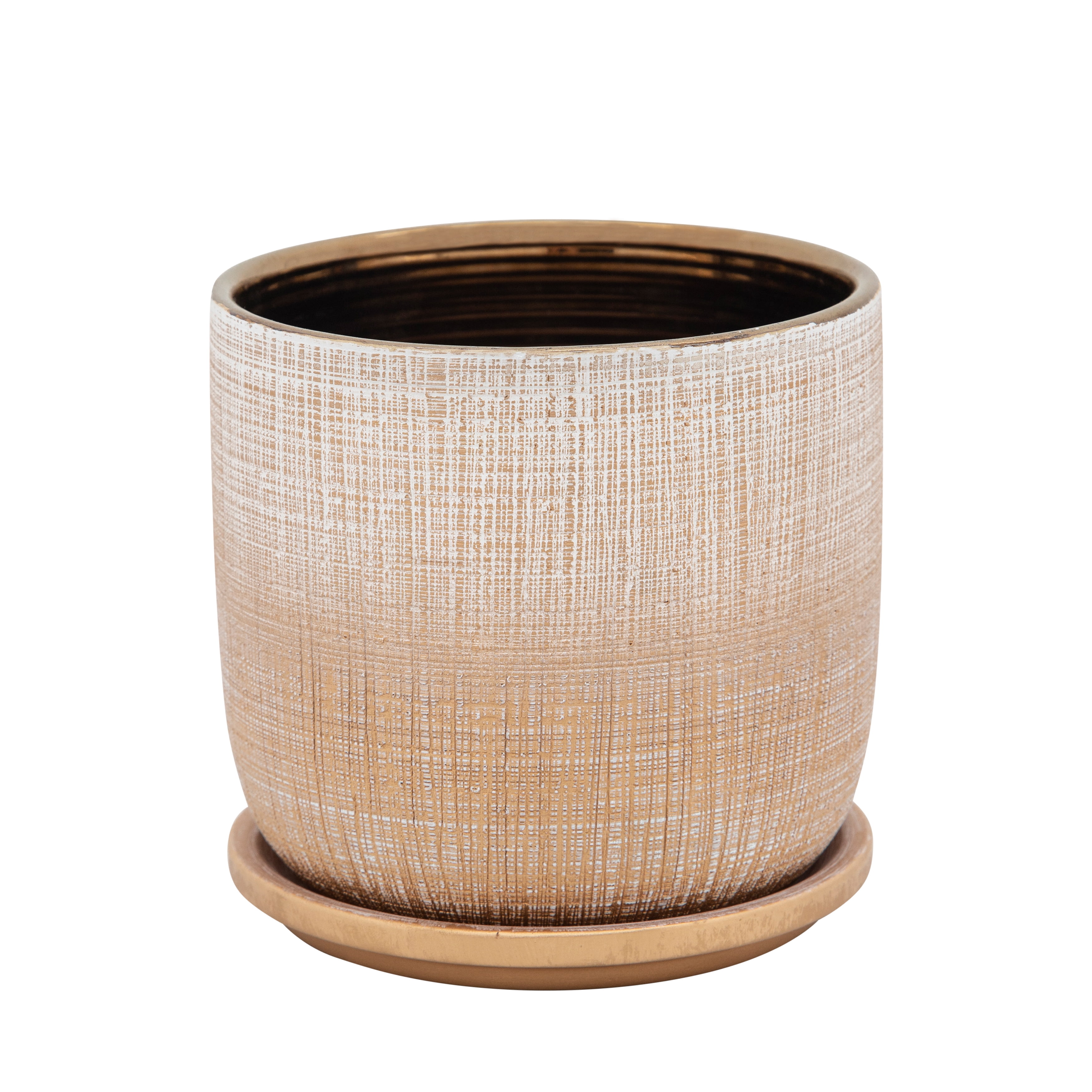 Sagebrook Home 6" Textured Planter With Saucer, Gold - Walmart.com