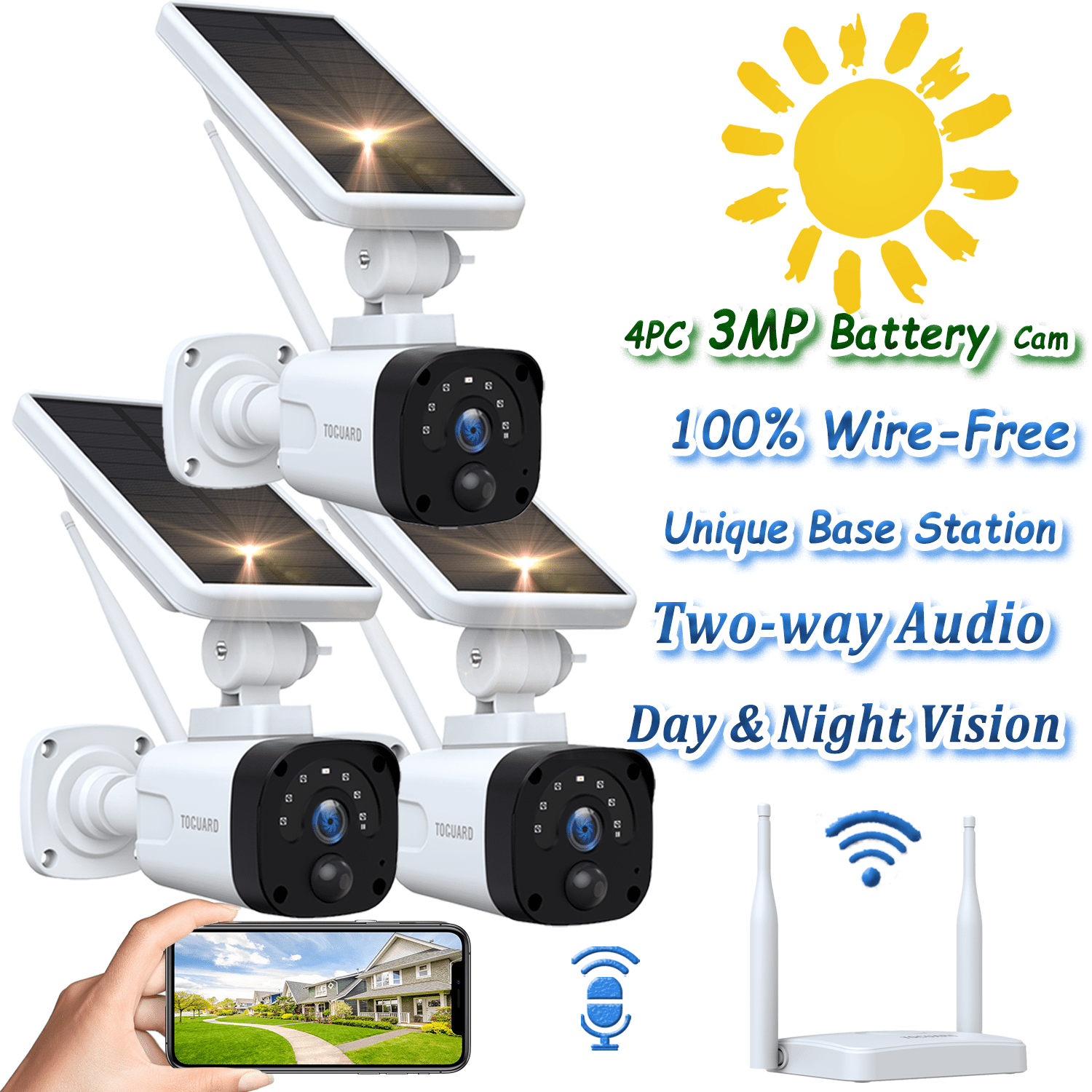 Buy TOGUARD 3MP Solar Battery Wireless Security Camera System Outdoor ...