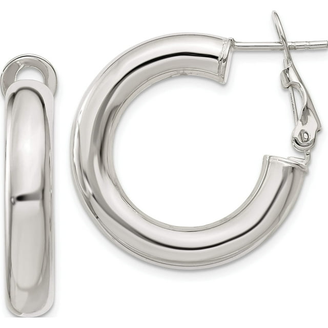 Sterling Silver 5X25mm Omega Back Hoop Earrings (15 X 5) Made In India ...