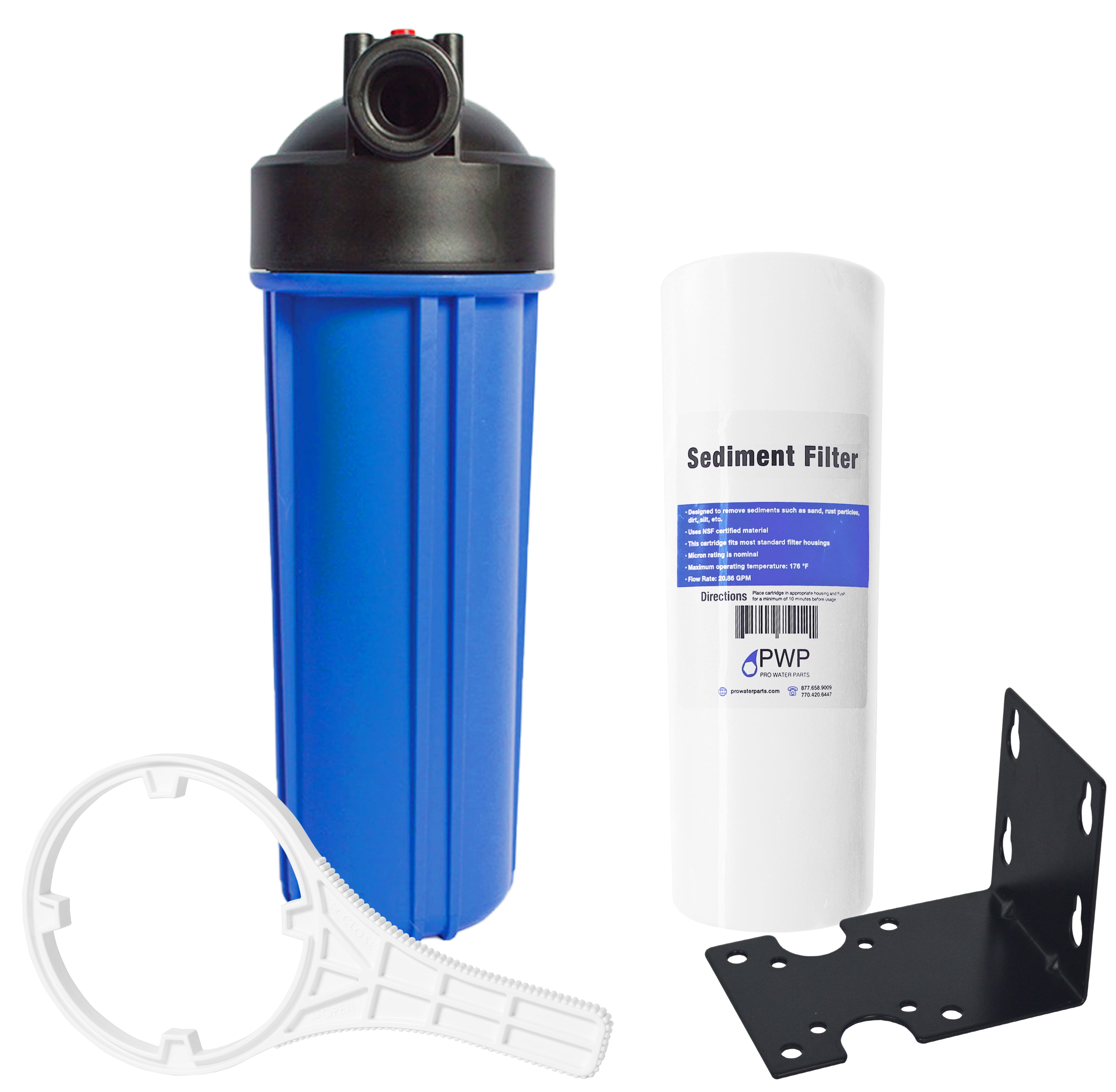 Sediment Water Filtration System with Blue 2.5x10" Housing 3/4" Ports ...