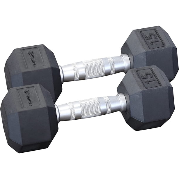 Rubber Coated Hexagon Dumbbells - Pairs - Encased Hand Weights for Men ...