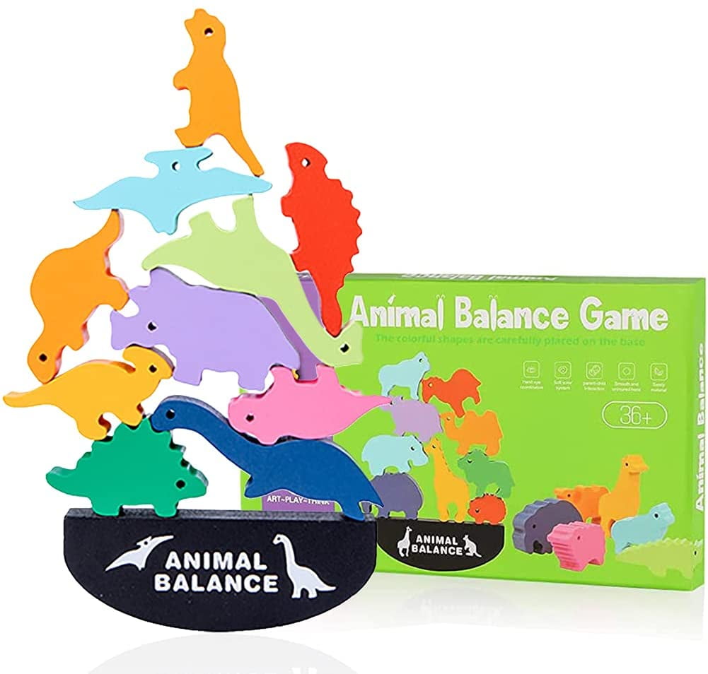 SAYDY Wooden Dinosaur Balance Game, Stacking Blocks Wood Animal Balance ...