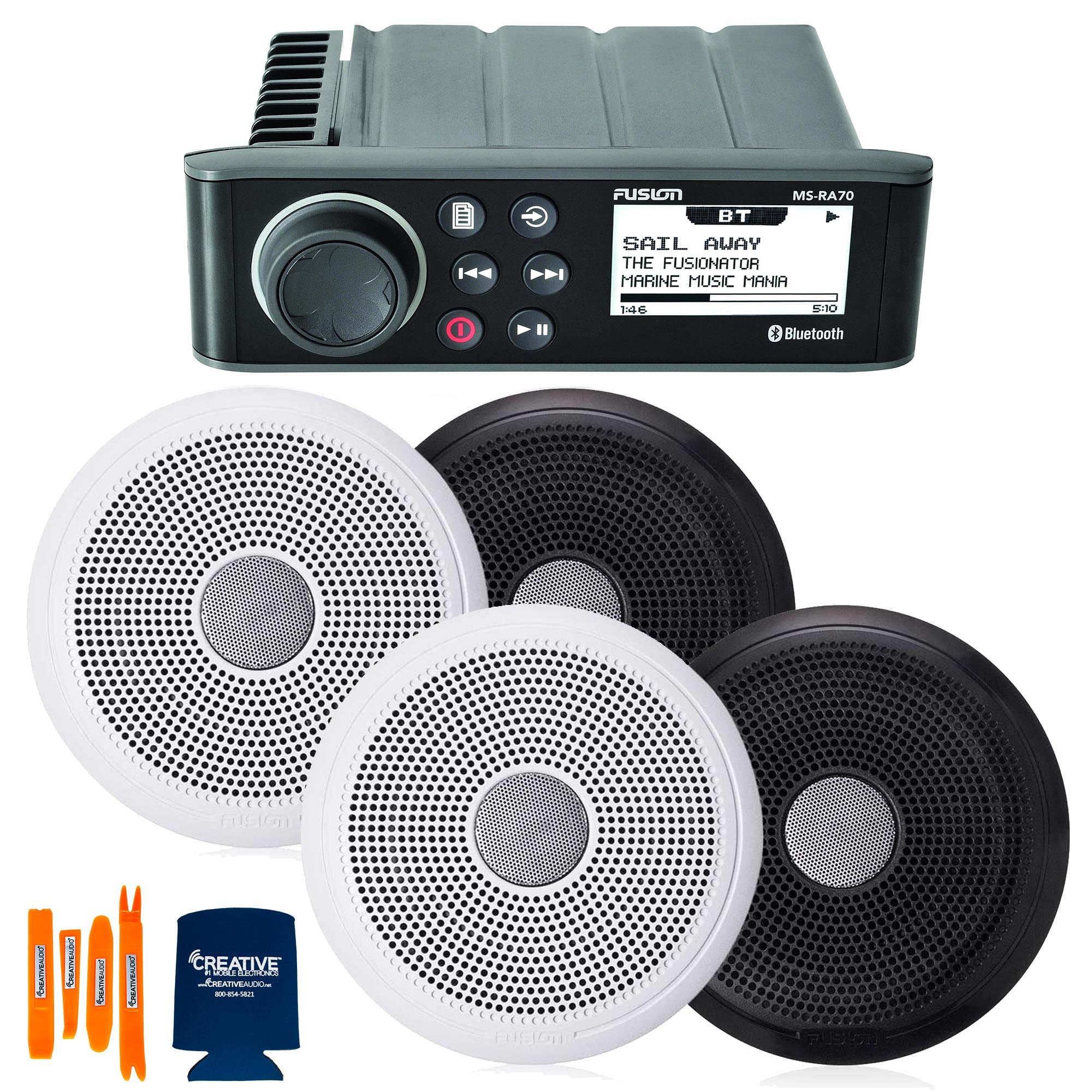 Fusion MS-RA70 Marine AM/FM/BT Stereo with 2 Pair Fusion XS-F65CWB XS ...