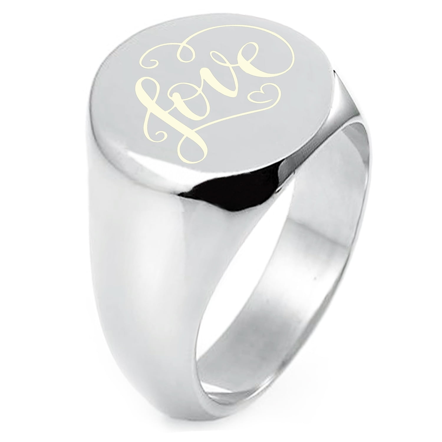 Sterling Silver Love Heart Calligraphy Swirl Engraved Round Flat Top ...
