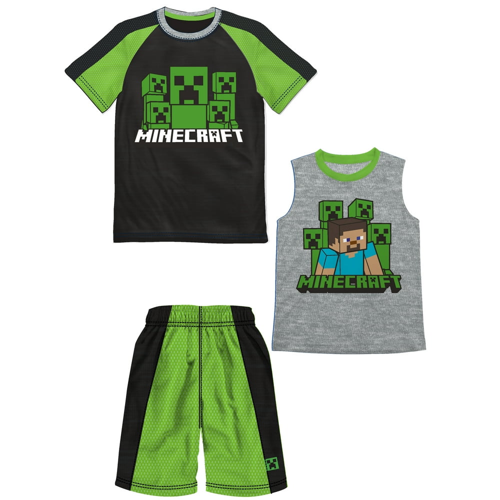 Minecraft - Minecraft Boys Tee and Short Outfit 3PC Clothing Sets, 4-7 ...
