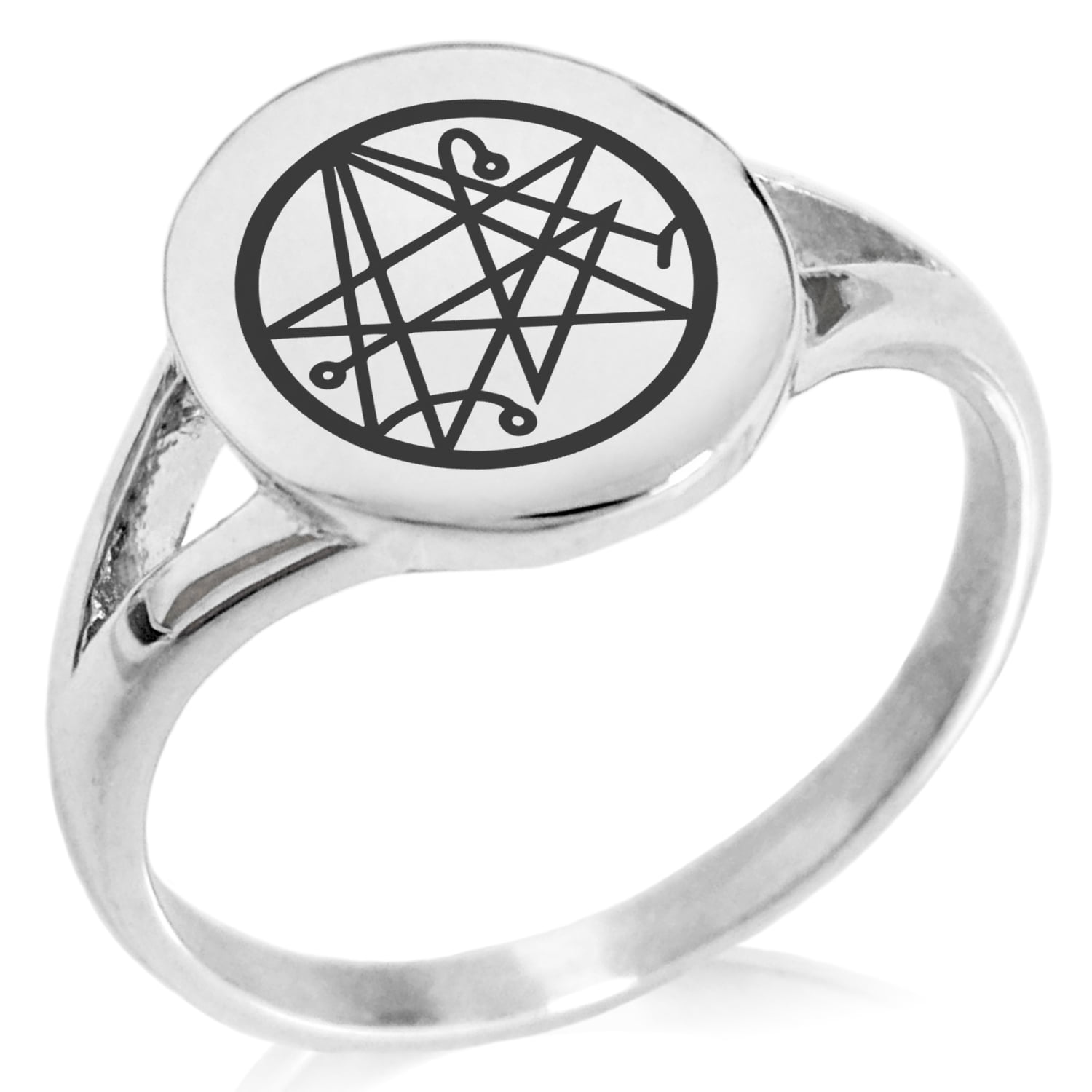 Stainless Steel Necronomicon Talisman Rune Minimalist Oval Top Polished ...