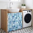 Blue White Color Block Cabinet Curtains 35" W x 35" L Summer Watercolor ...