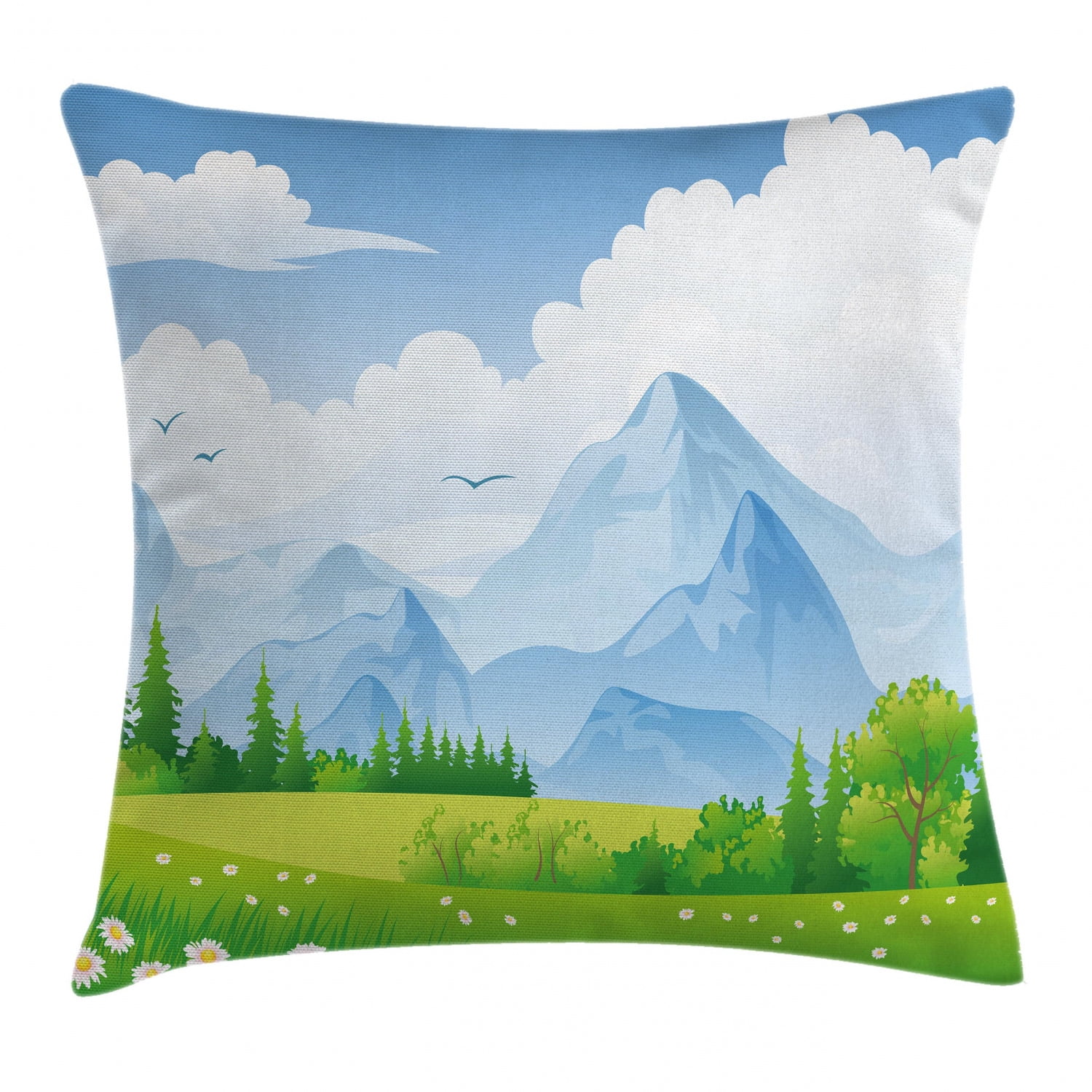 Nature Throw Pillow Cushion Cover, Summer Meadow with Daisy Flower ...