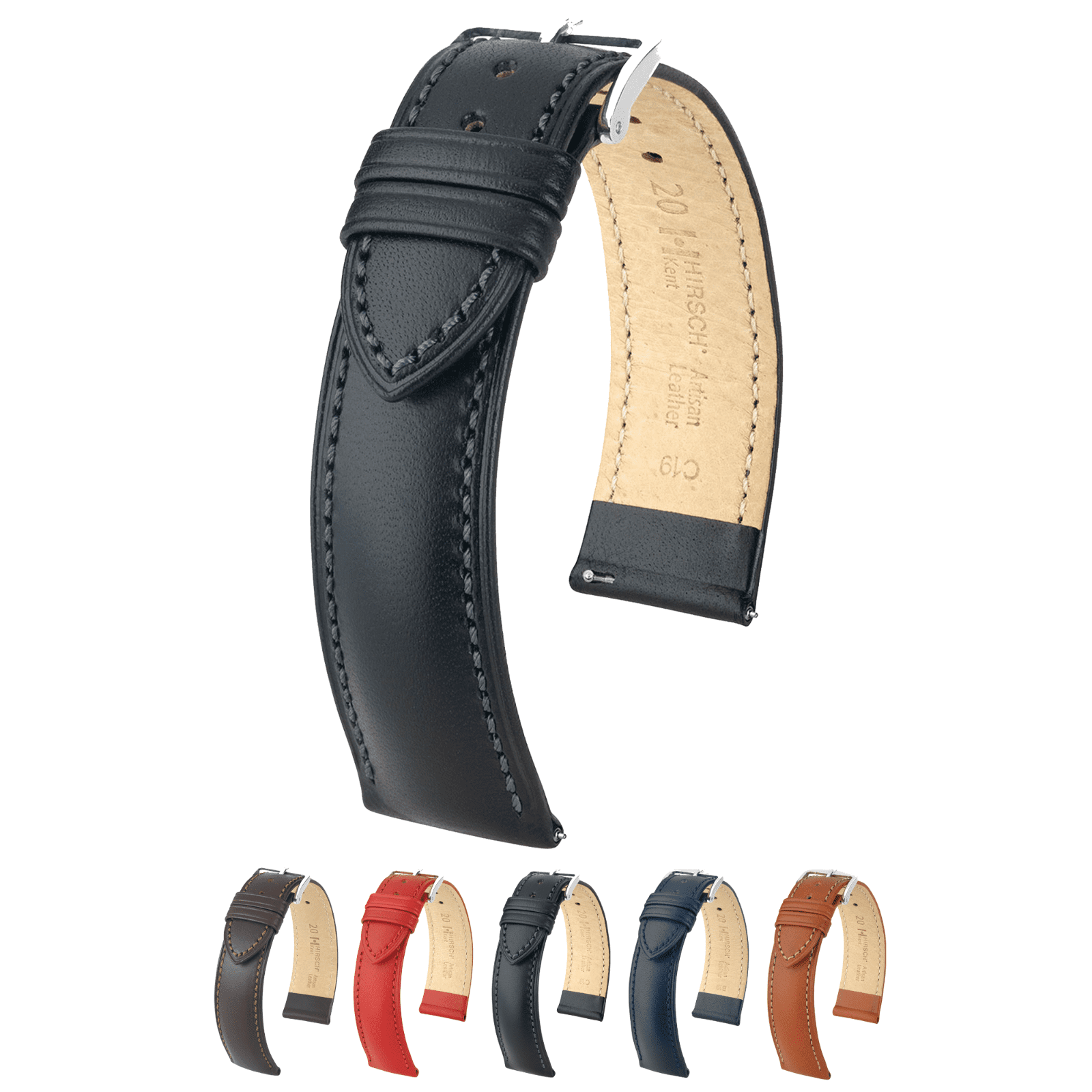 Hirsch Kent Artisan Leather Watch Strap - Black - L - 18mm - Silver ...