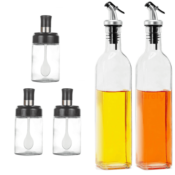 Archy Aceiteras de Cocina 5 en 1 Set 2 Botellas de Aceite 500 ml 3 Especieros Salsero Aceitera ...