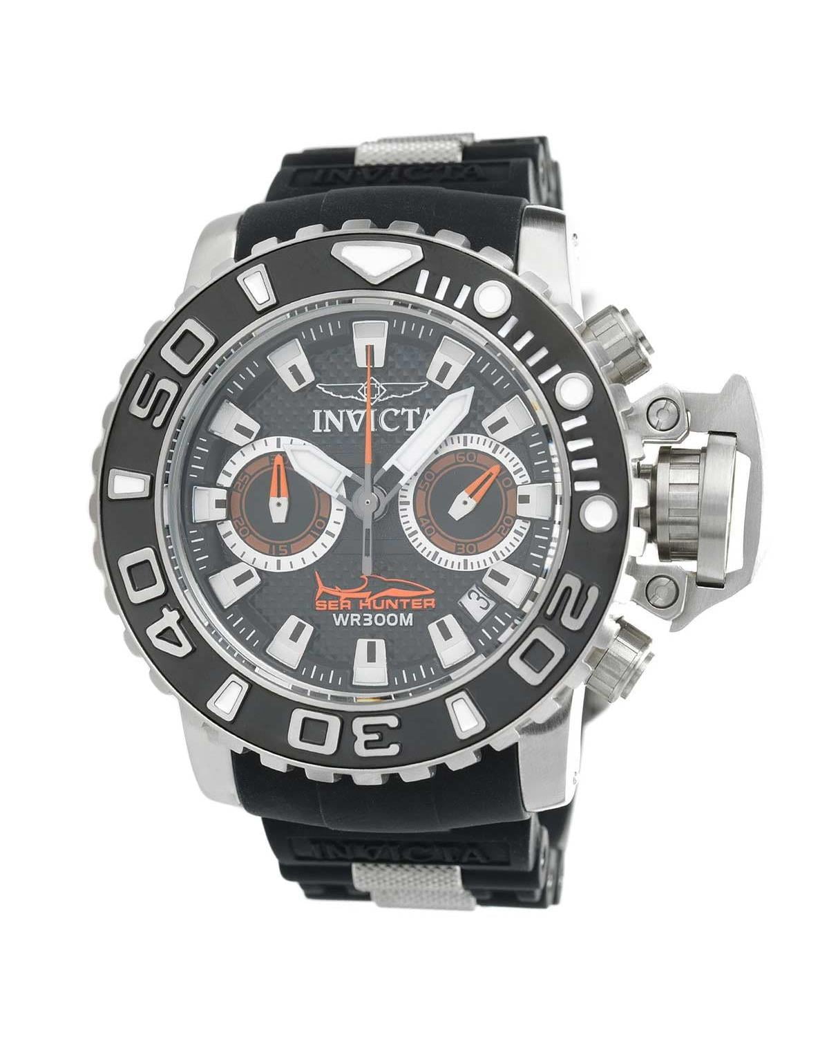 Invicta Men's 20472 Sea Hunter Black Dial Steel and Silicone Strap ...
