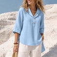 3/4 Sleeve Shirts For Women Plus Size V Neck Lapel Button High Low Hem ...