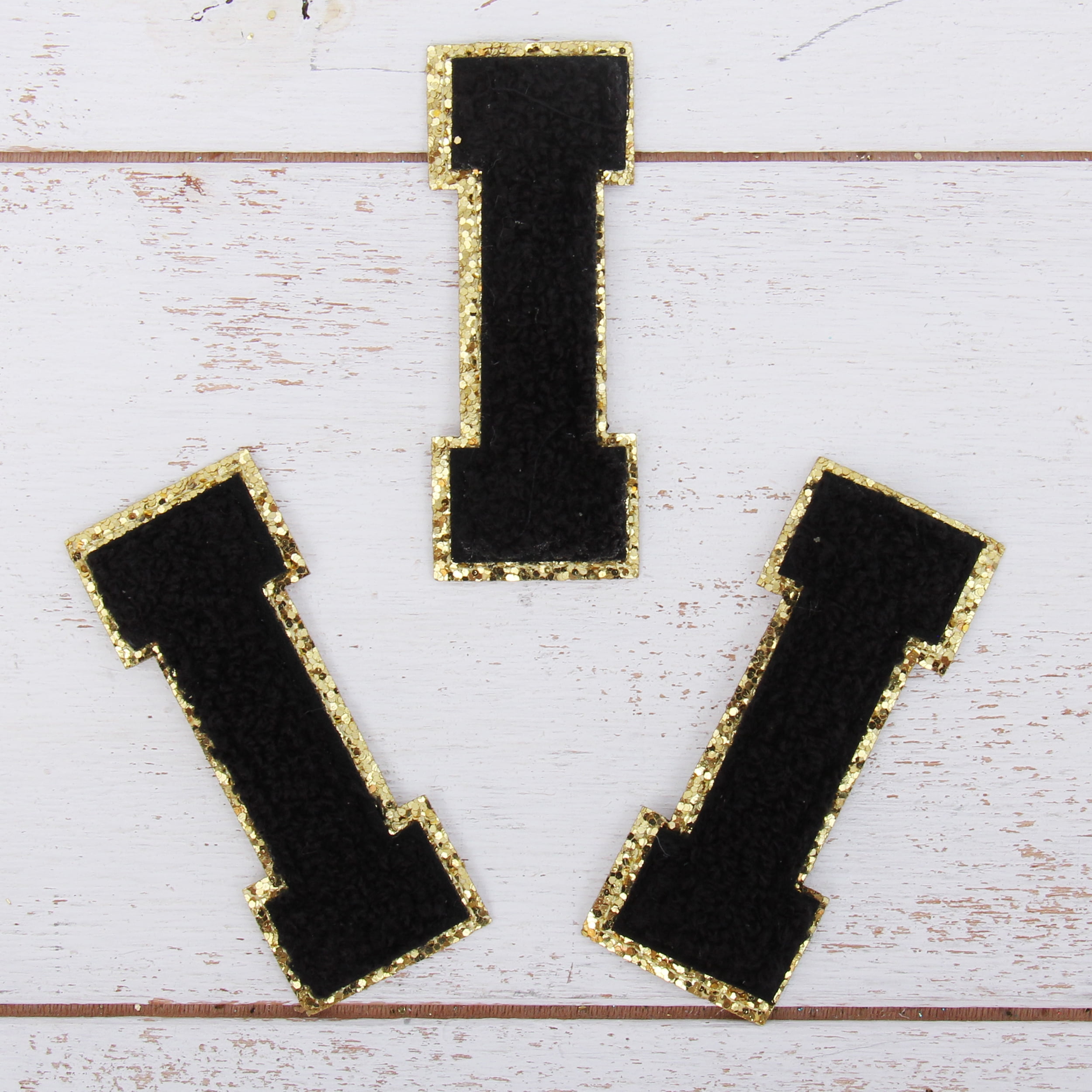 3 Pack Chenille Iron On Glitter Varsity Letter "I" Patches - Black ...