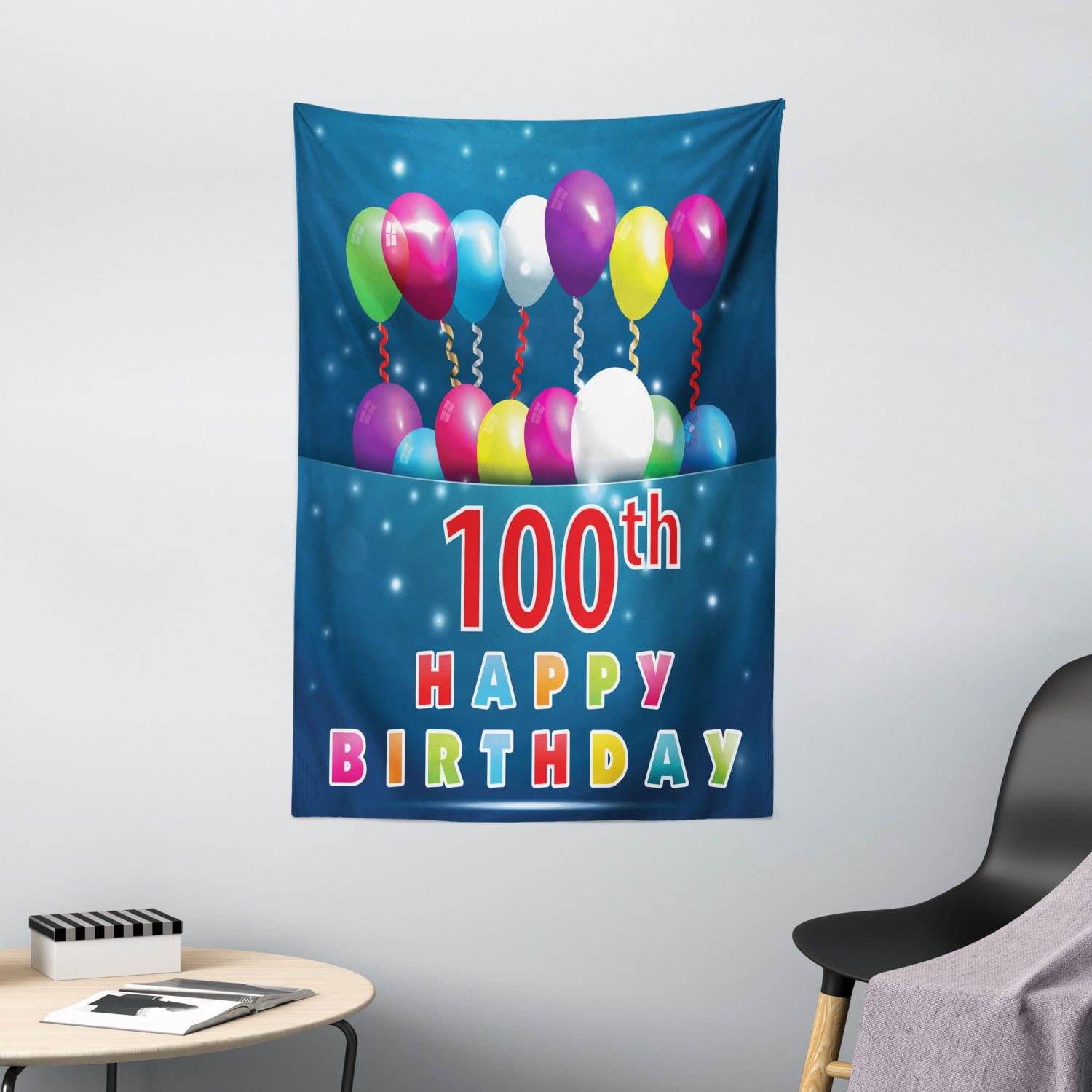 100th Birthday Decorations Tapestry, Colorful Balloons on Star Like ...