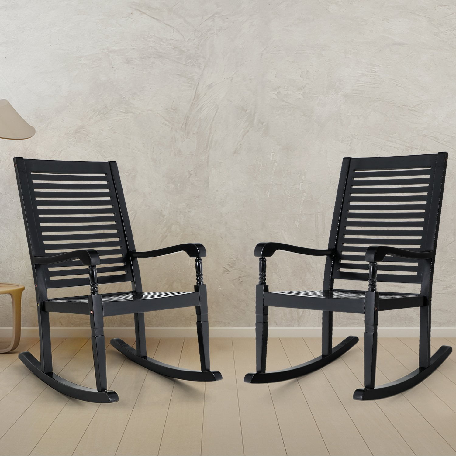 MF Studio 2PCS Classic Outdoor Acacia Wood Rocking Chair Black ...