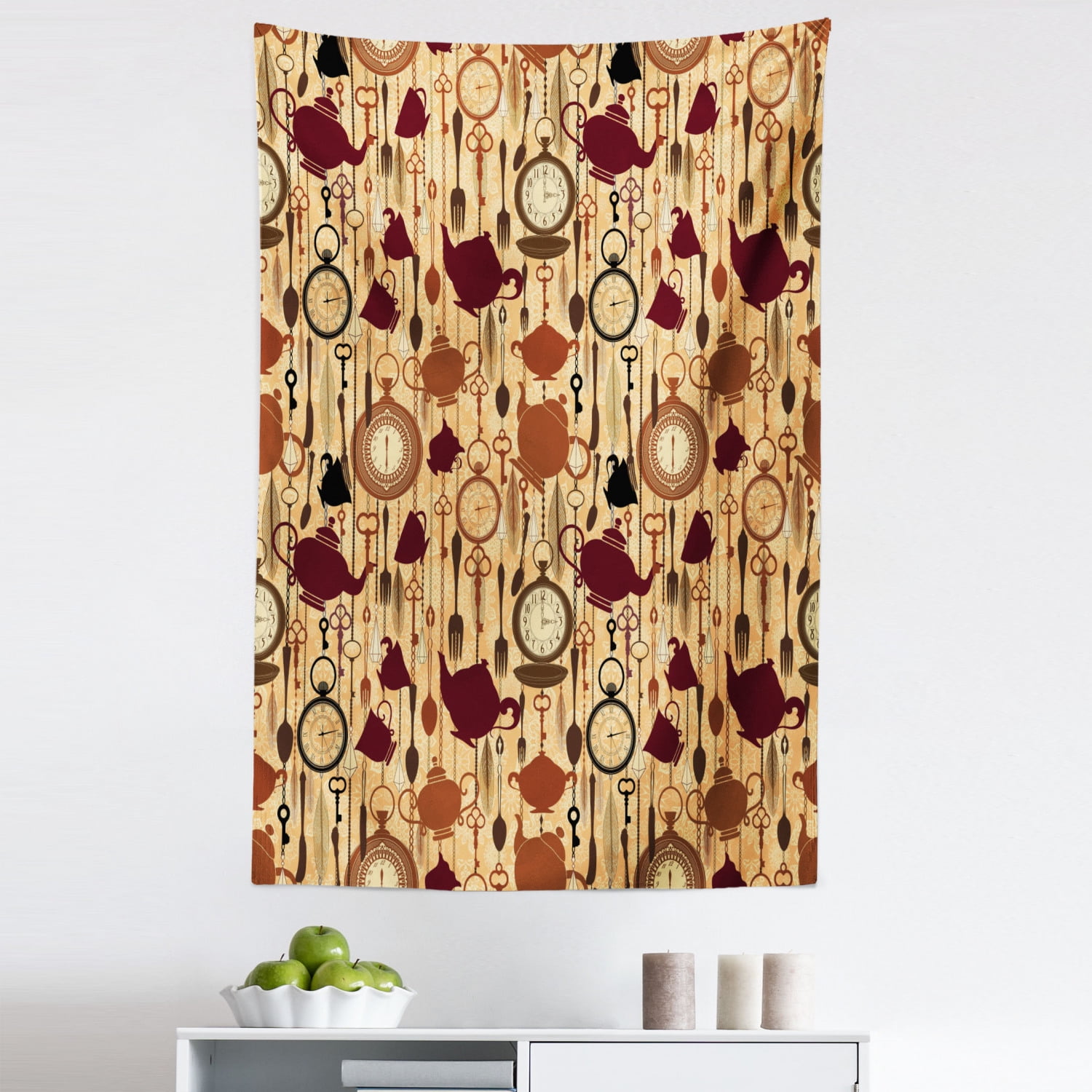 Tea Party Tapestry, Breakfast Time Items Teacup Forks Spoons Chain ...