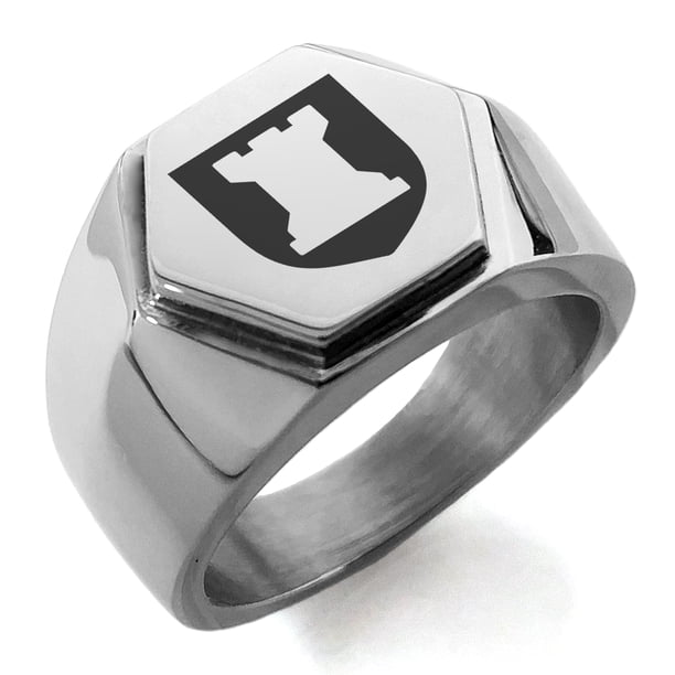 Stainless Steel Rook Strategy Coat of Arms Shield Engraved Hexagon ...