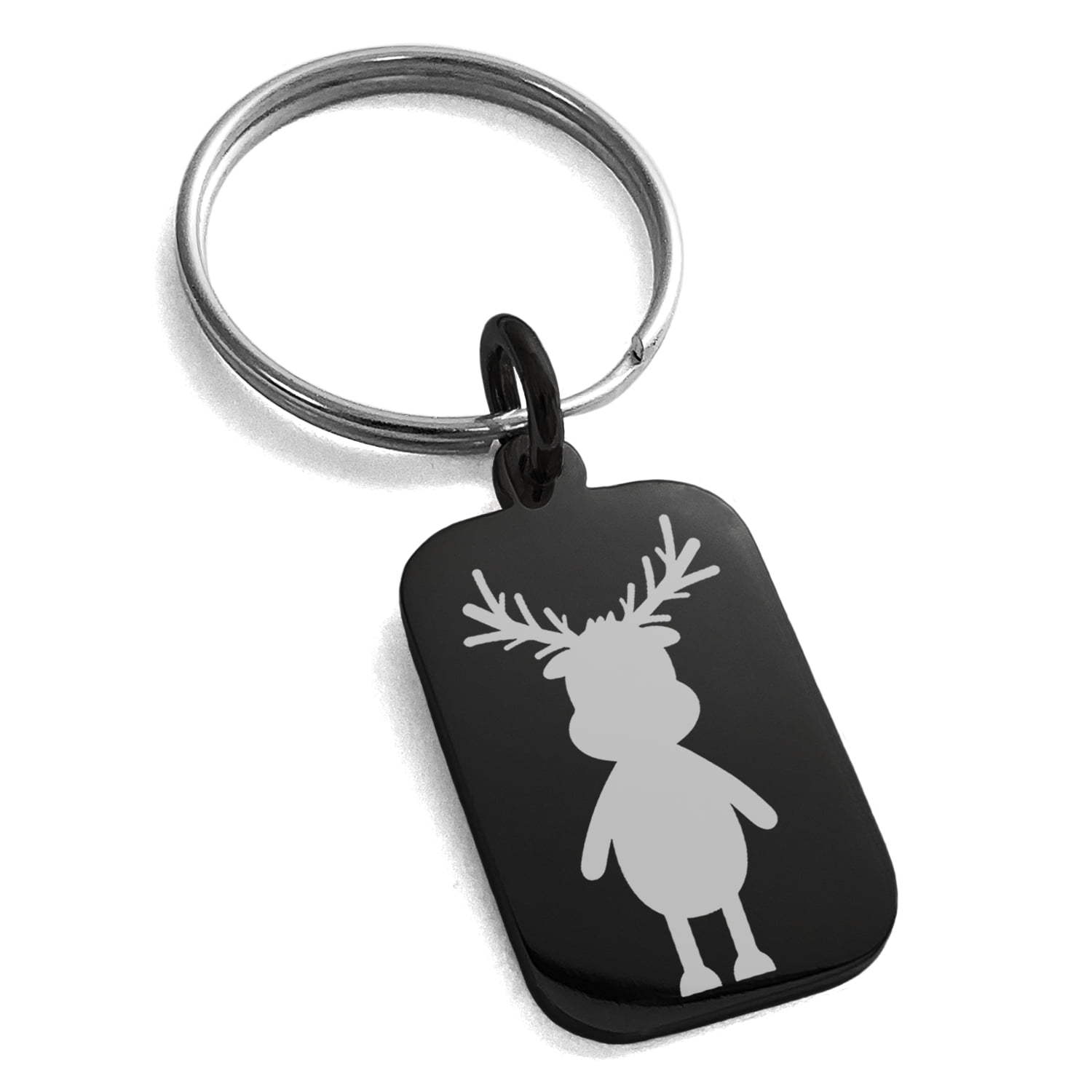 Black Stainless Steel Rudolph Reindeer Engraved Small Rectangle Dog Tag ...