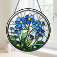 Botanical Blue Flower Window Decor – Stained Glass Style Hanging Art ...