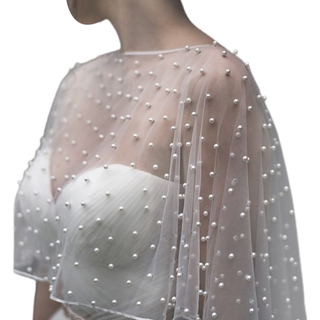 Wedding Lace Bolero Cape Women Pearl Beads Cape Shrugs Wedding Dress ...