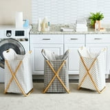 Household Essentials Bamboo X Frame Hamper with Cross Pattern, Black ...