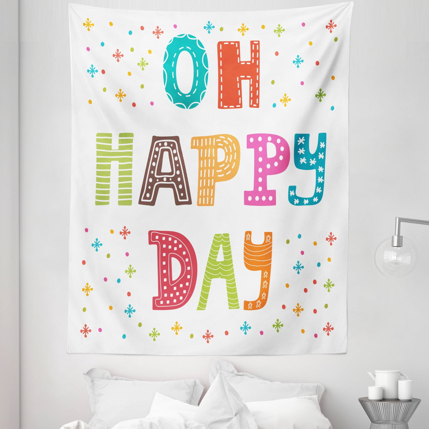Wording Tapestry, Doodle Colorful Typography Oh Happy Day Words with ...