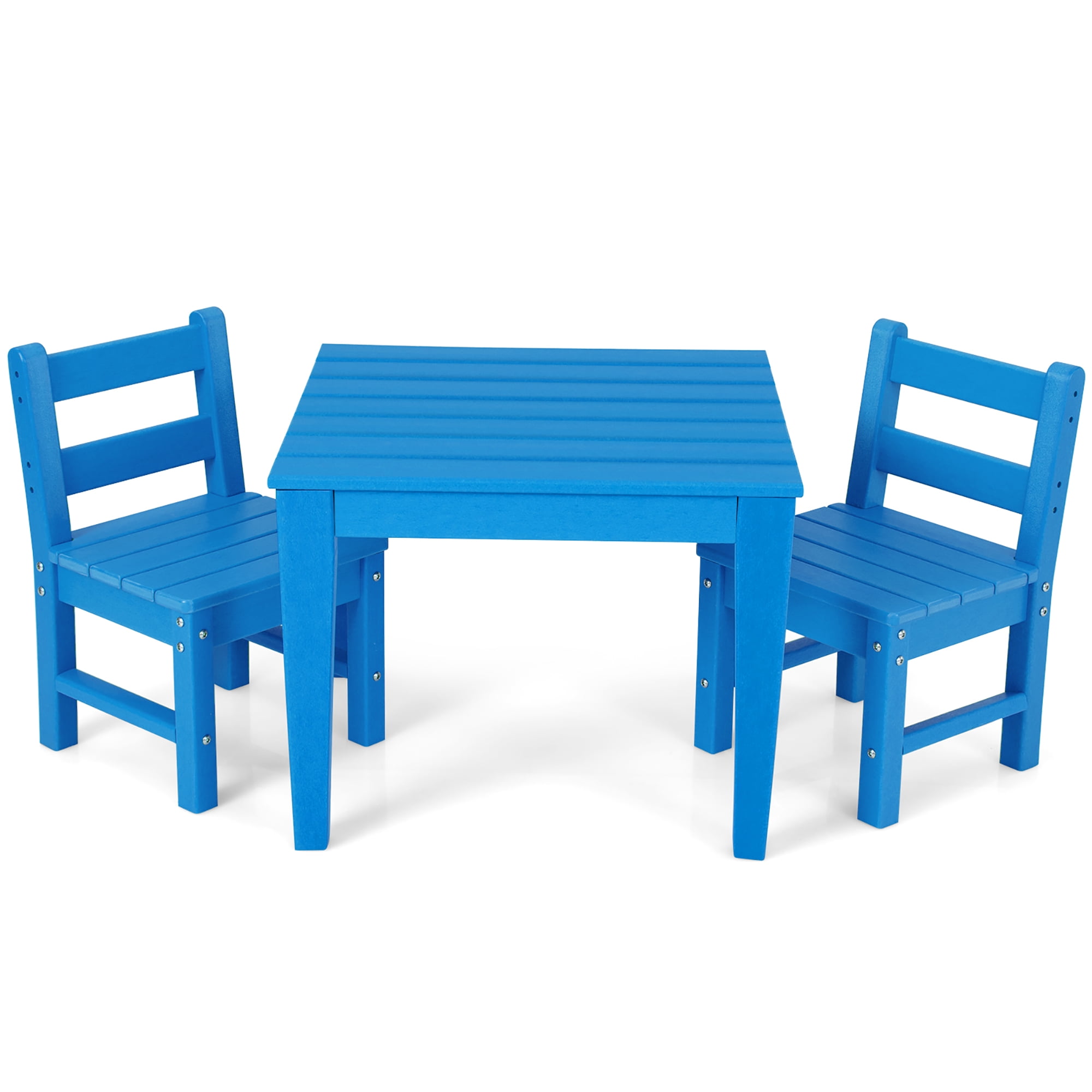 Costway 3PCS Kids Table & 2 Chairs Set Outdoor Heavy-Duty All-Weather ...