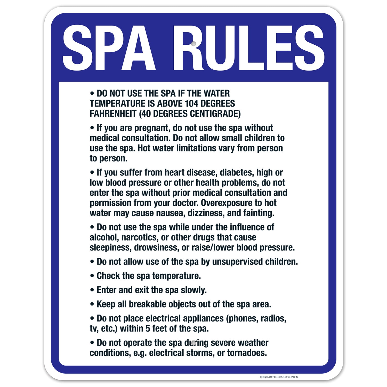Spa Rules Sign, Pool Sign, (SI-6783) - Walmart.com