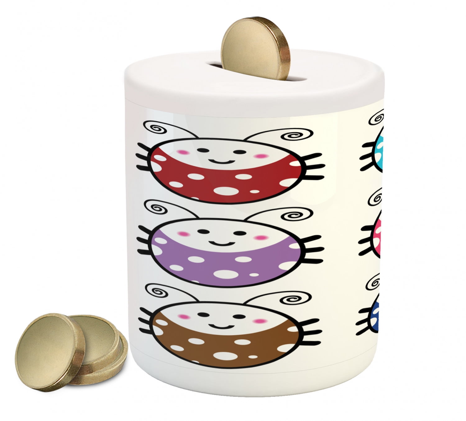 Ladybugs Piggy Bank, Number Smiling Ladybugs Illustration in Colorful ...