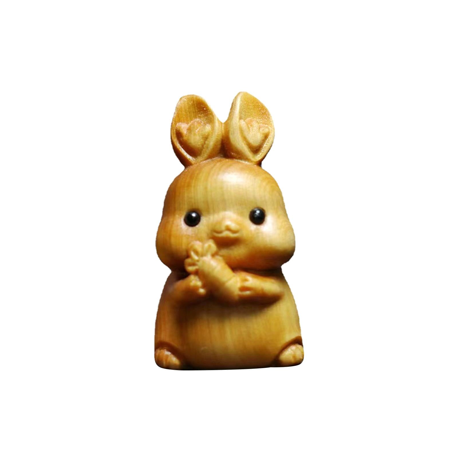 Novelty Wood Rabbit Statue DIY Collectibles Desktop Ornament Sculpture ...